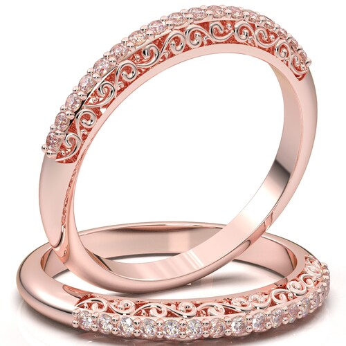 Rose Gold Wedding Band 14K Rose Gold Stackable Ring Vintage - Etsy