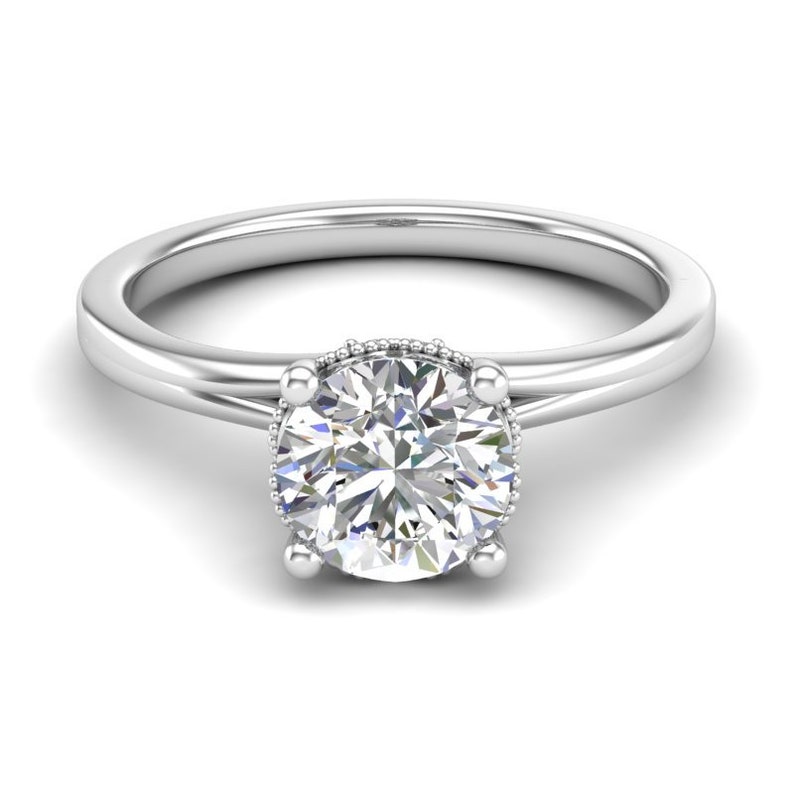 White Gold Unique Engagement Ring Solitaire Diamond Ring Crown | Etsy