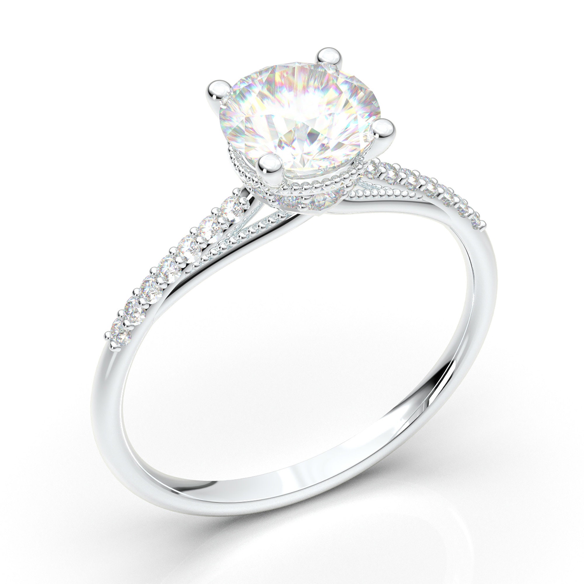 White Gold Engagement Ring Diamond Ring Dainty Delicate | Etsy