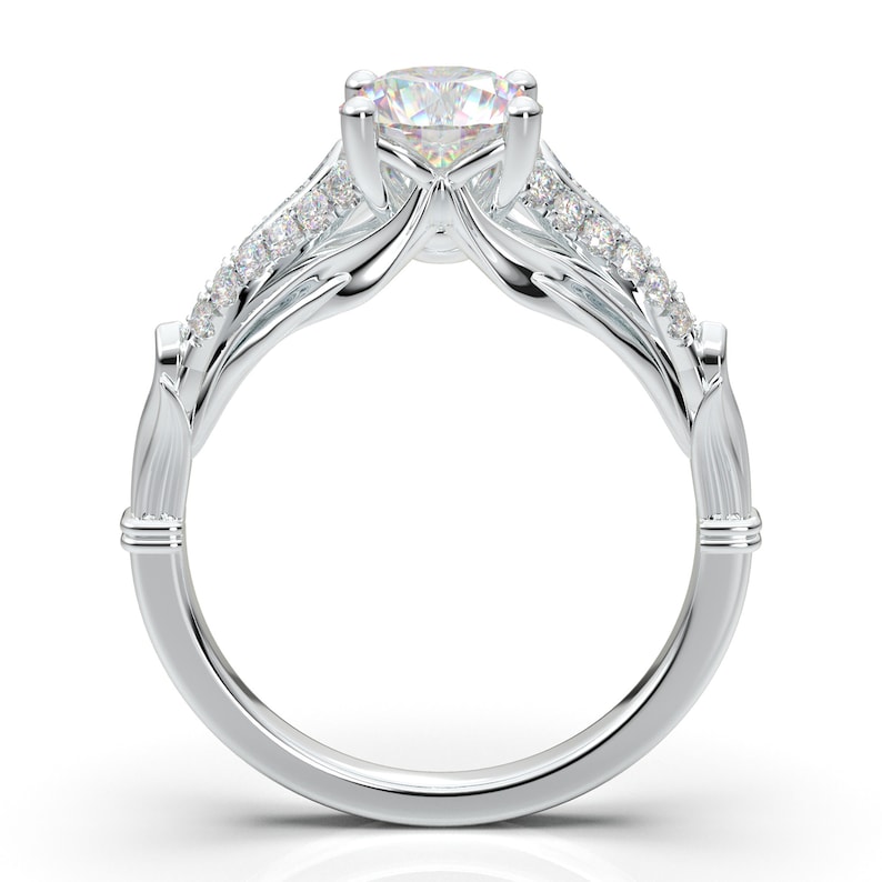 White Gold Vintage Engagement Ring Floral Leaf Filigree Ring - Etsy