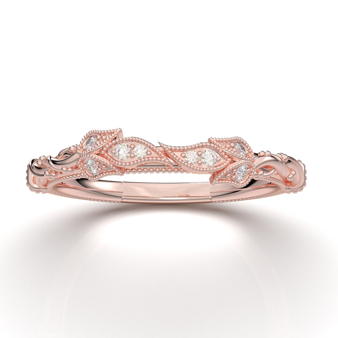Rose Gold Wedding Band Floral Leaf Vine Band Vintage - Etsy