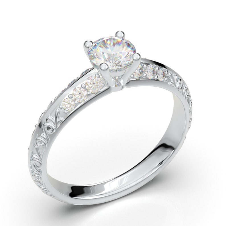 White Gold Art Deco Ring Knife Edge Vintage Engagement Ring - Etsy