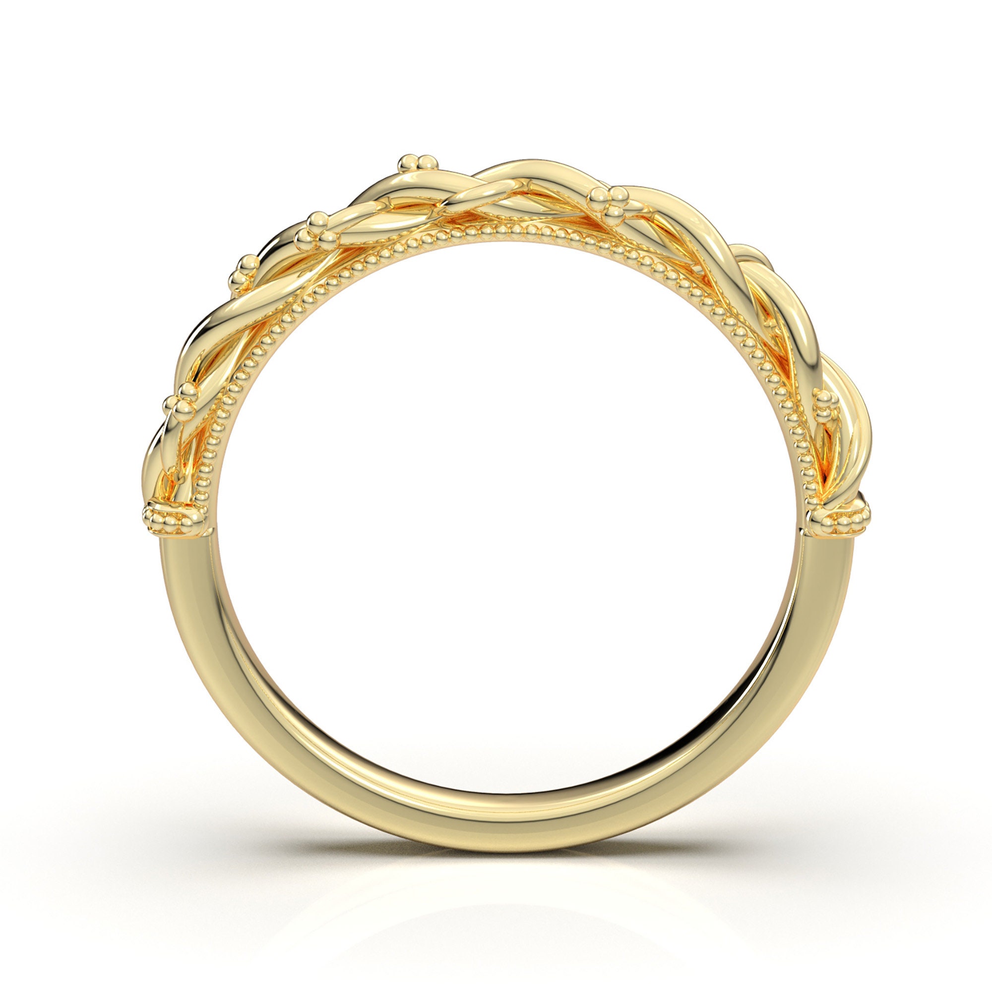 Floral Band Yellow Gold Vintage Band Plain Solitaire Band | Etsy