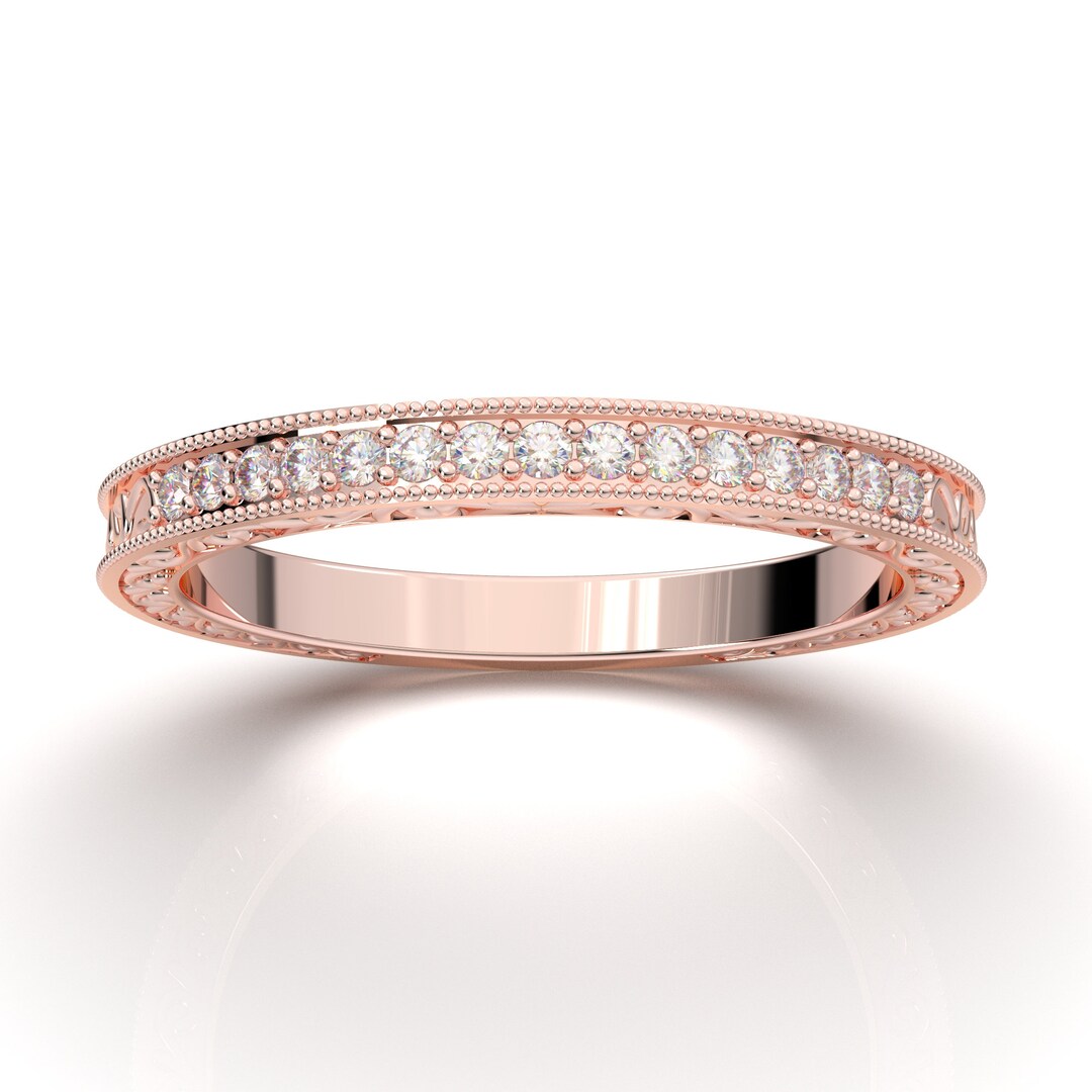 Rose Gold Wedding Band, 14K Rose Gold Stackable Ring, Vintage Matching ...
