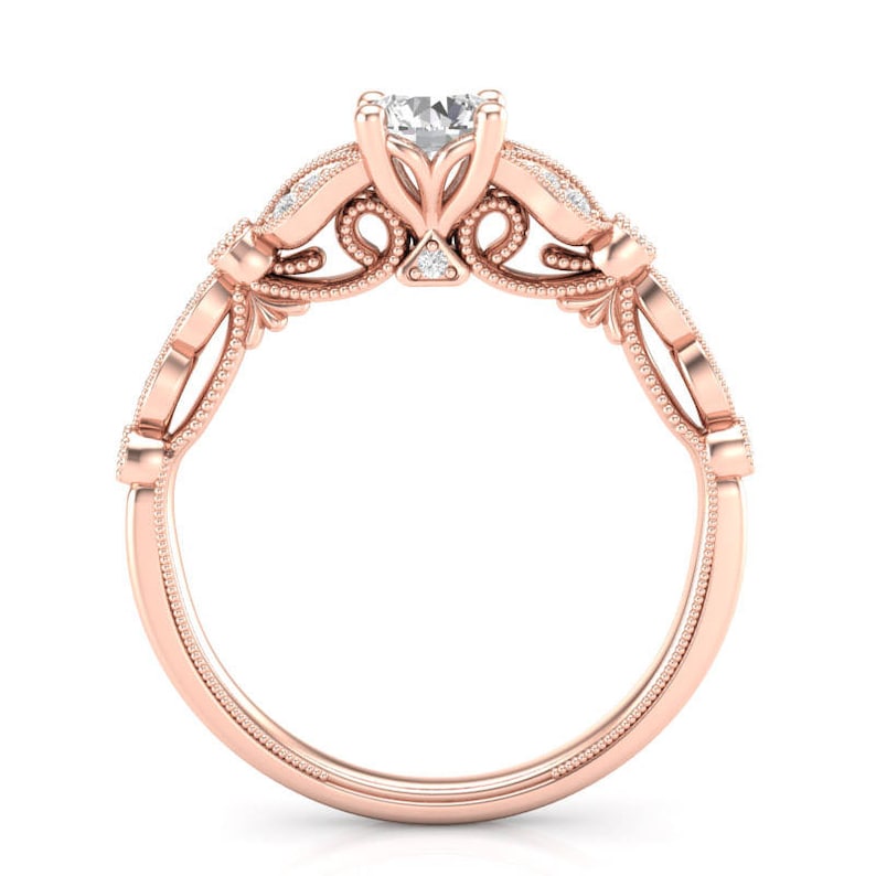 14k Floral Engagement Ring Rose Gold Ring Milgrain Filigree | Etsy