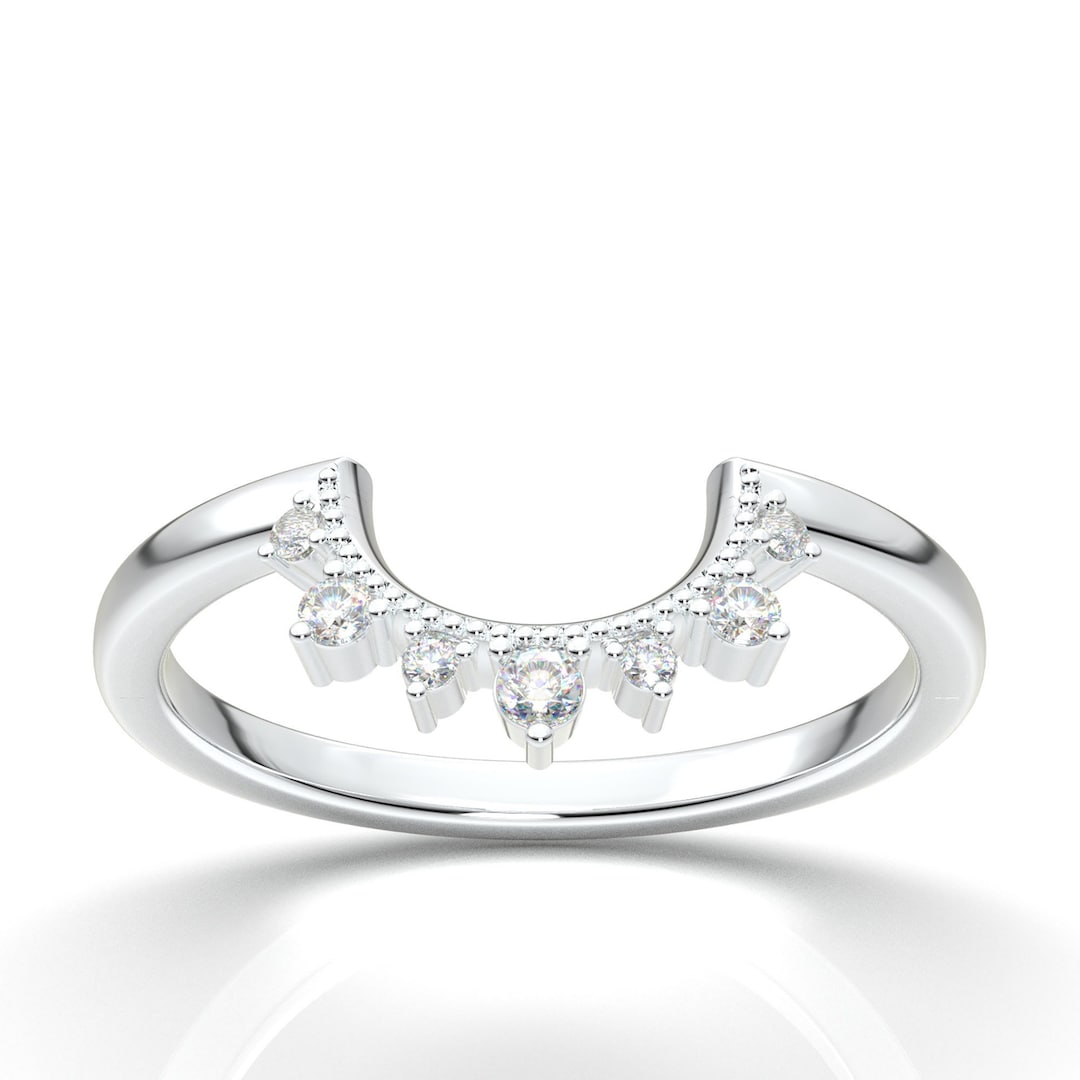 White Gold Curved Band Crown Band Vintage Art Deco Stacking Band Curved ...