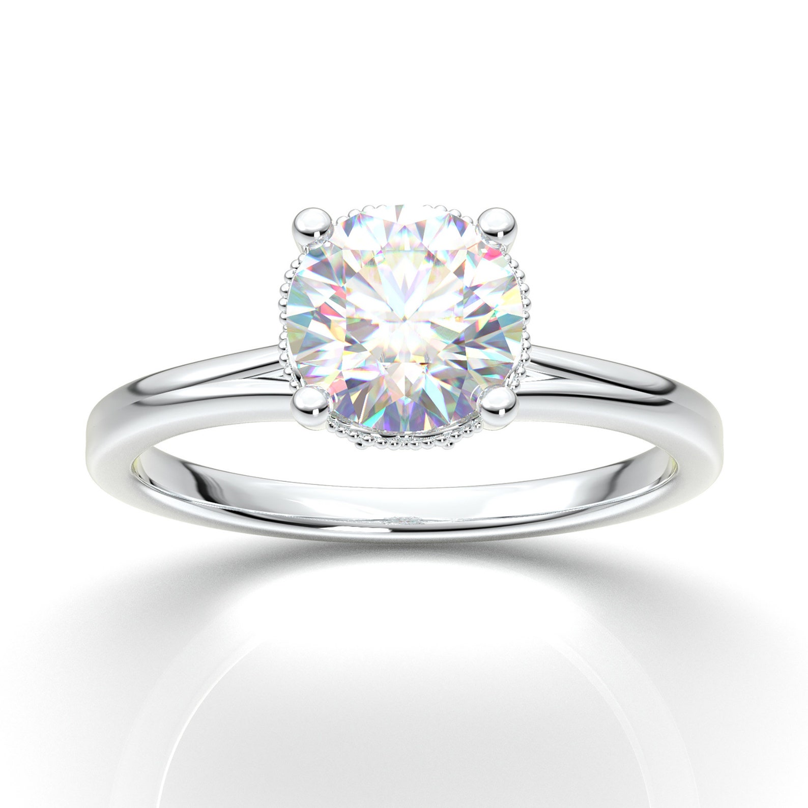 White Gold Unique Engagement Ring Solitaire Diamond Ring - Etsy