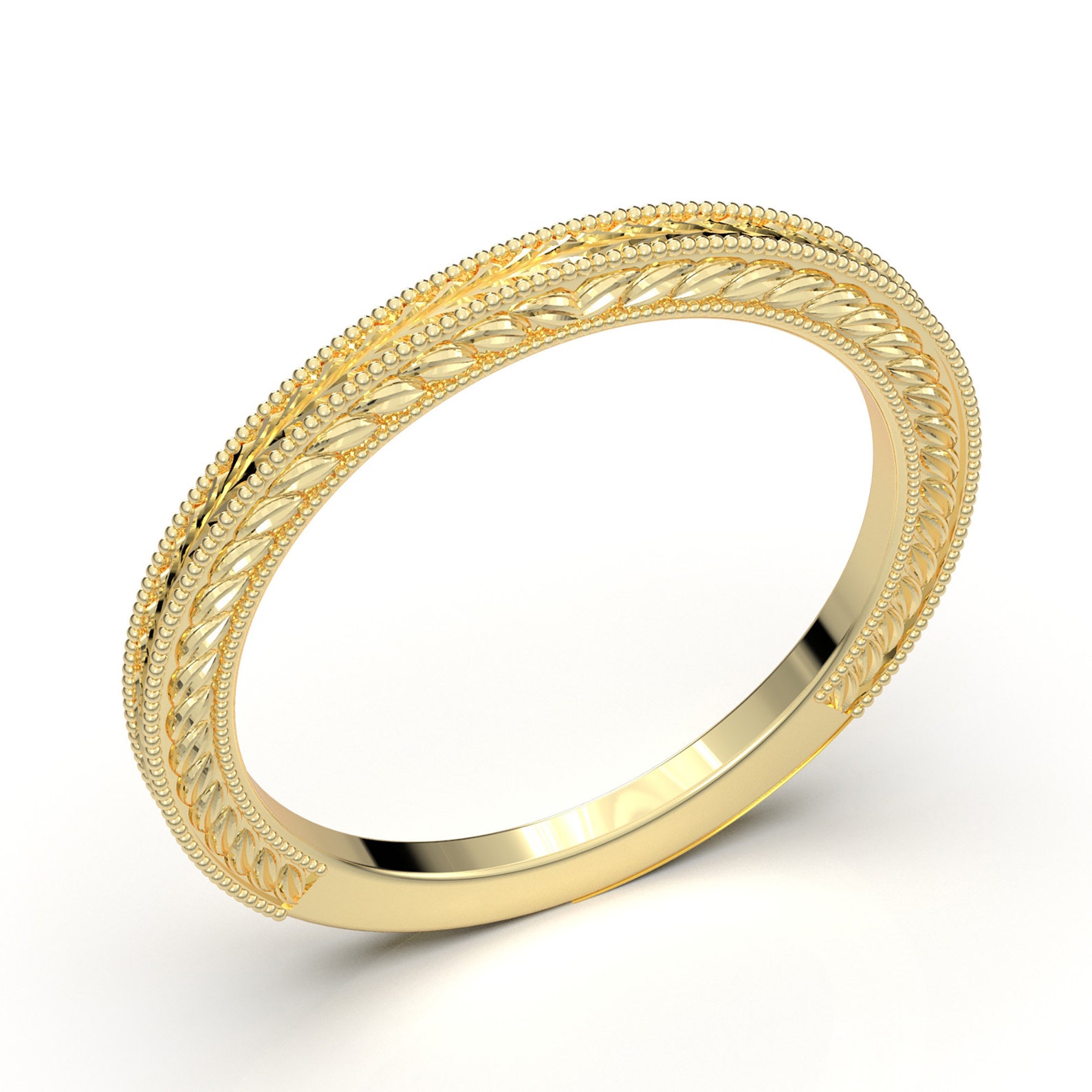 Filigree Band Yellow Gold Vintage Band Plain Solitaire Band | Etsy