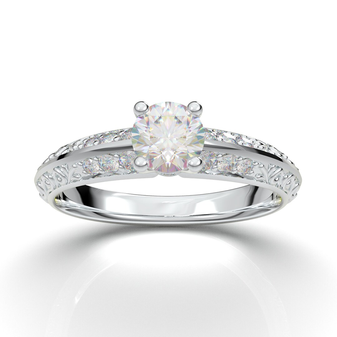 White Gold Art Deco Ring Knife Edge Vintage Engagement Ring Filigree ...