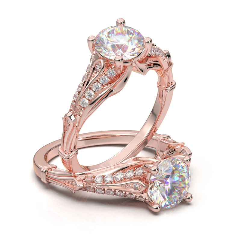 White Gold Vintage Engagement Ring Floral Leaf Filigree Ring - Etsy