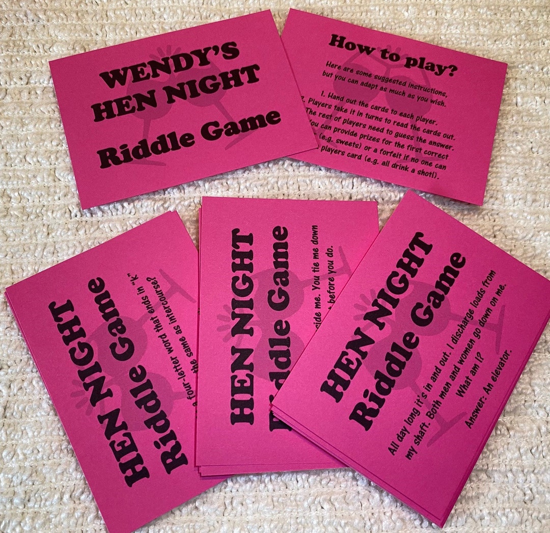 Personalised Hen Night Riddle Game Cards Party Games ref 104R - Etsy
