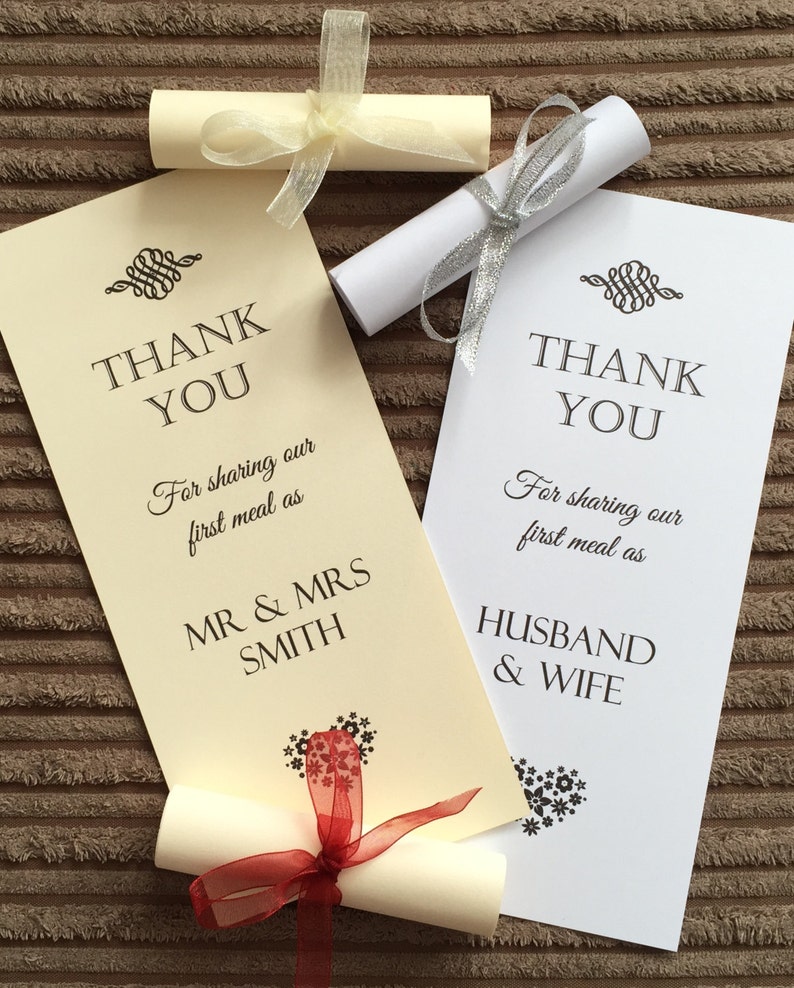 Wedding Favour Thank You Scrolls First Meal as Husband & Wife - Etsy UK