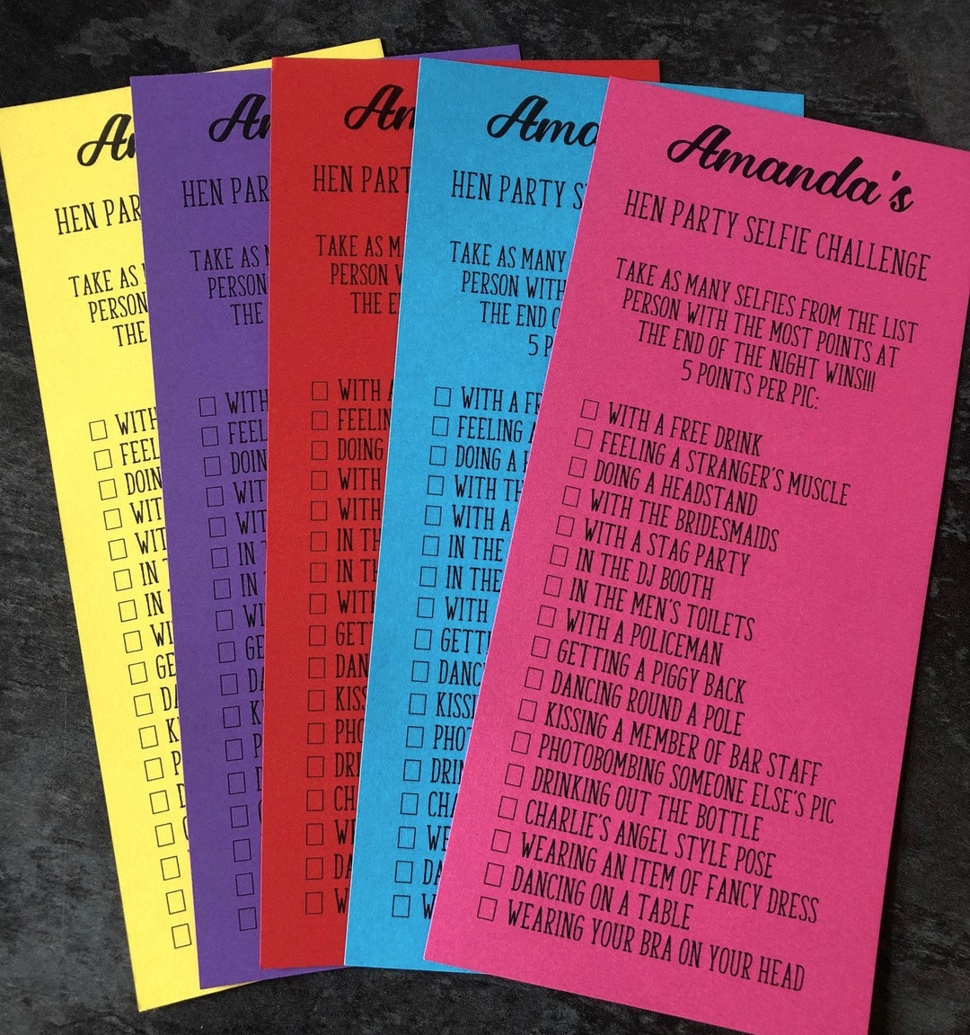 Personalised Hen Party Selfie Challenge Cards Hen Night Game Activity ...
