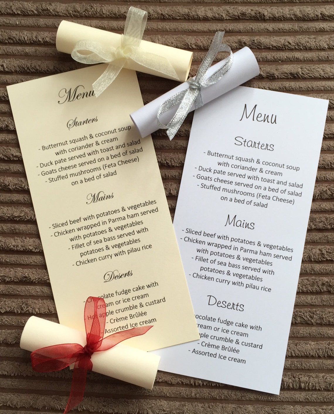 Wedding Menu Scrolls Card Table Reception Party Any Occasion | Etsy