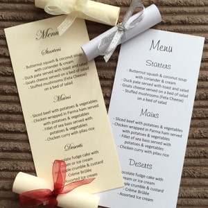 Wedding Menu Scrolls Card Table Reception Party Any Occasion - Etsy