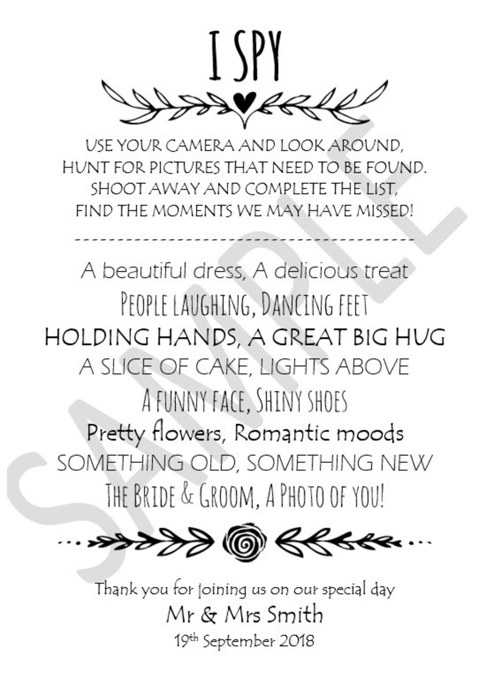 Wedding I SPY Cards Wedding Games Favours Table Activity | Etsy UK