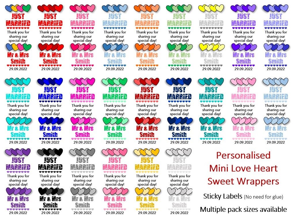 Mini Love Heart Sweets Favours Wedding Wrappers Only Sticky - Etsy UK