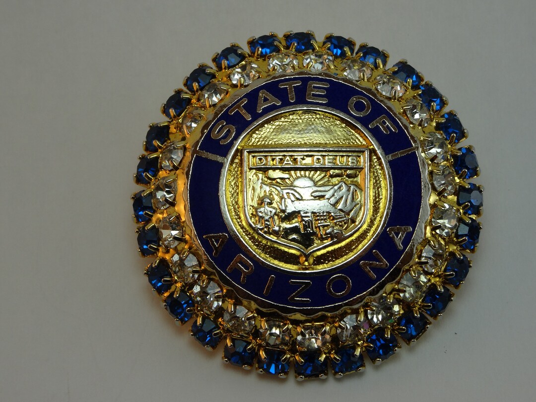 Arizona State Brooch/pin Blue and Clear Rhinestones. Cinerama Cranston ...