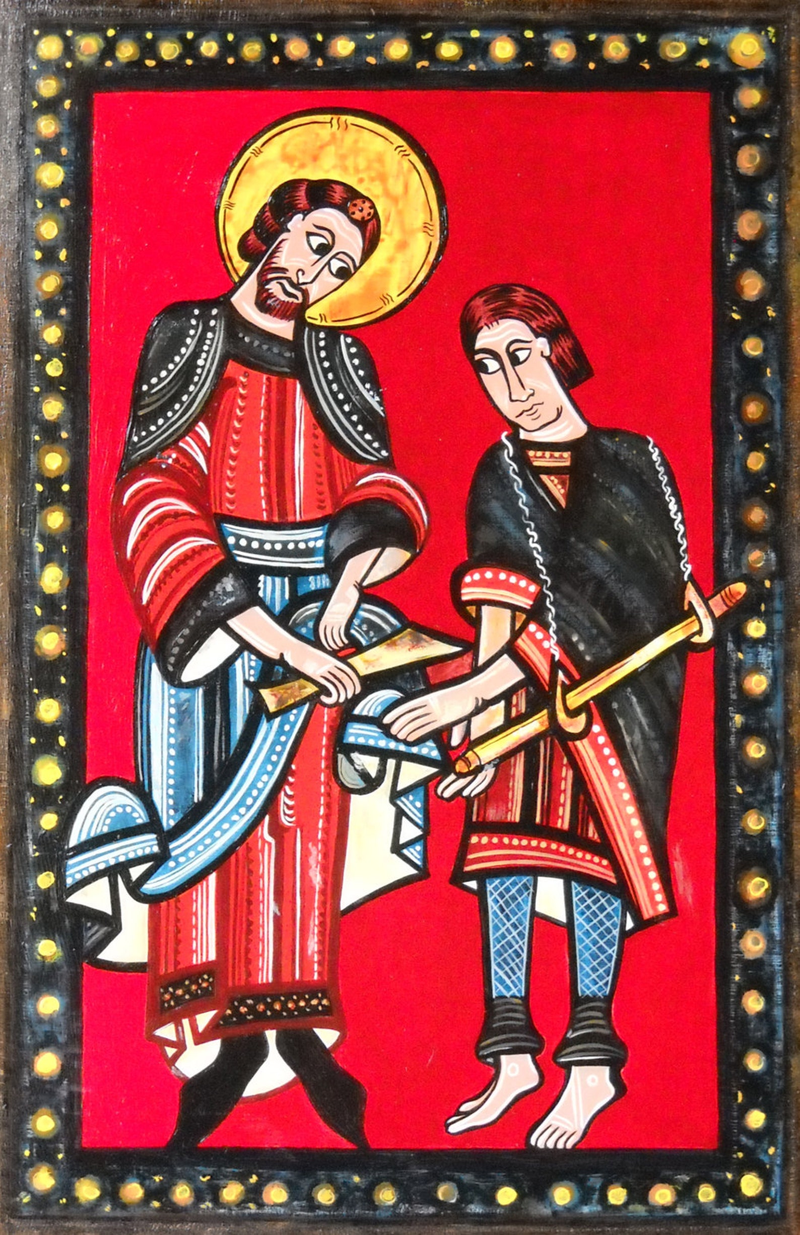 San Martín dando la capa a un pobre. Reproducción pintura antigua. Arte ...