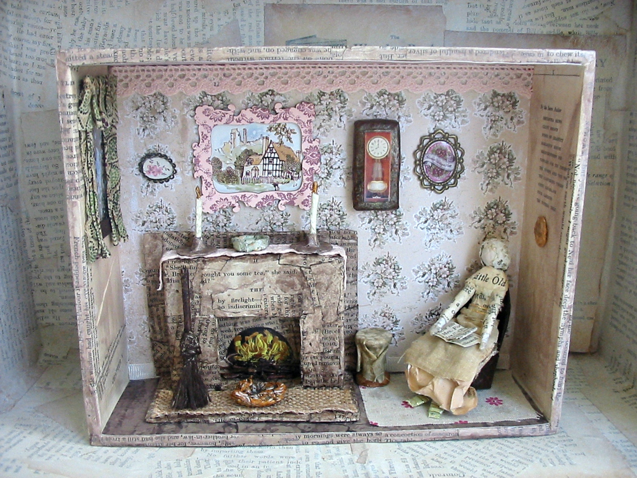 Cottage Roombox. Victorian Granny Paper Mache Doll. Quaint Rustic ...