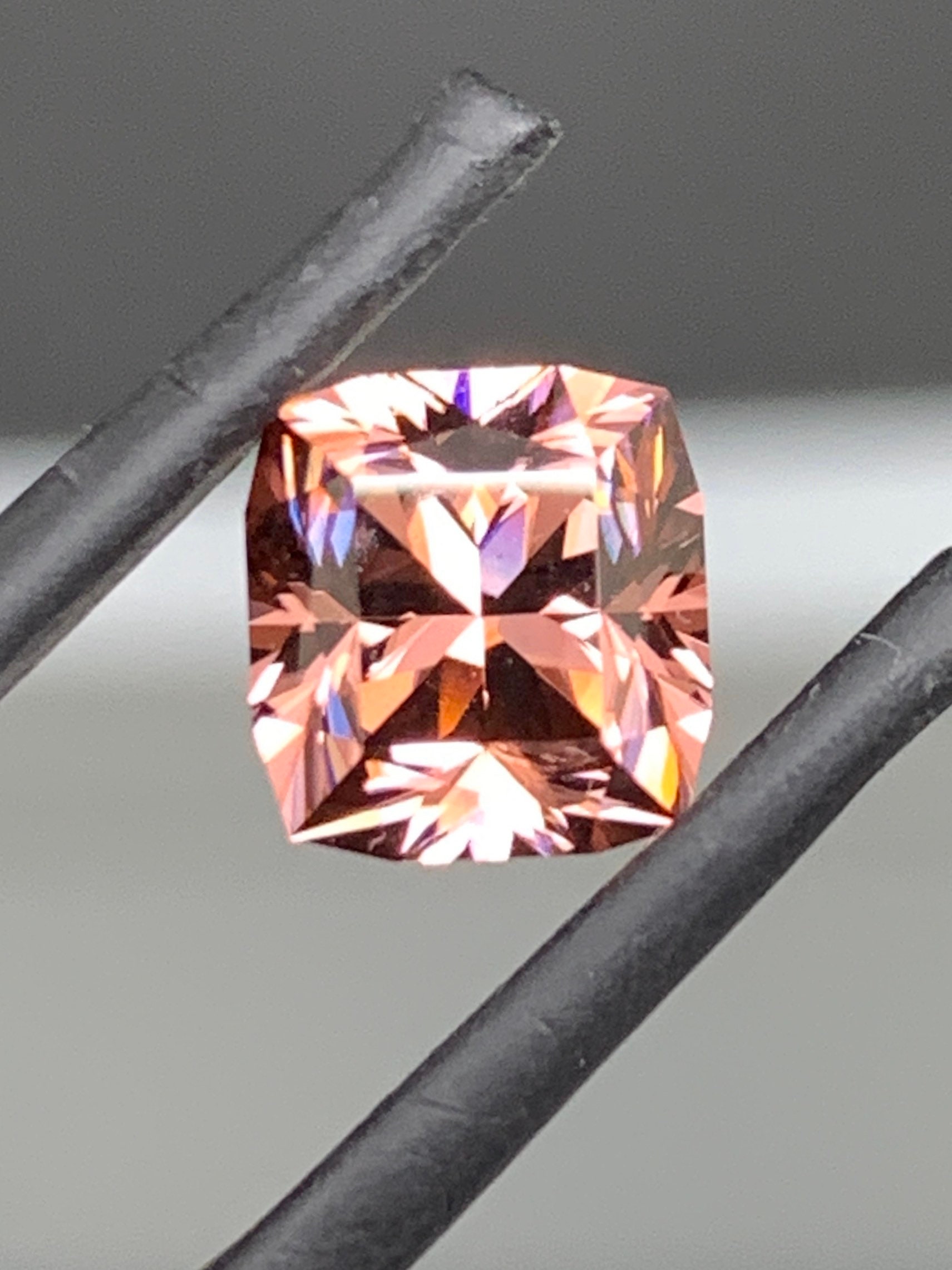 Natural Pink Zircon. 3.19ct Precision, barion style cushion cut.