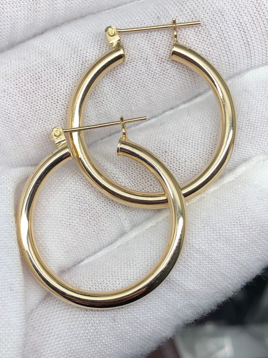 Large 14k gold standard round hoop earring. Yellow gold, polished, 28mm!