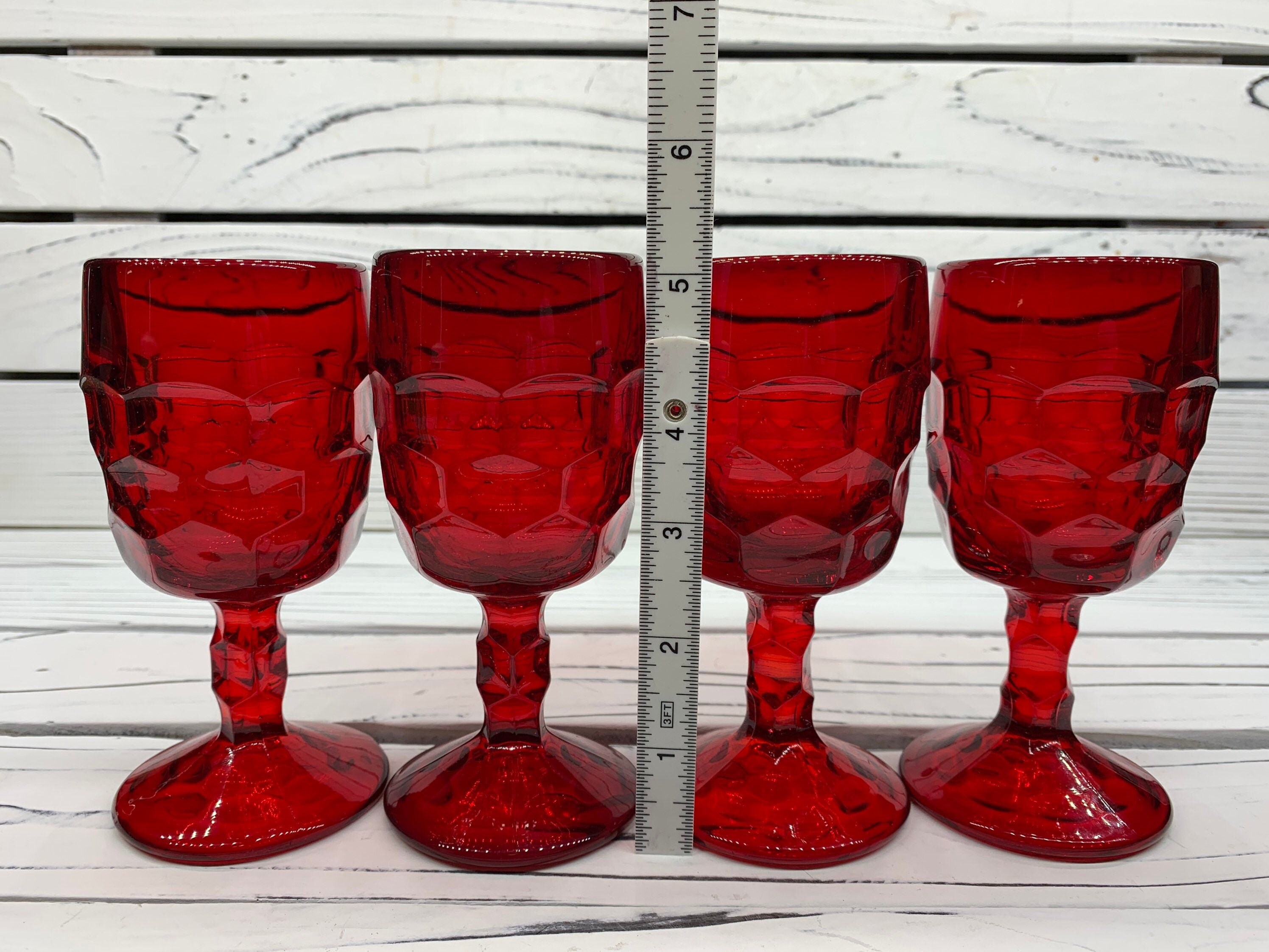 Vintage Red Goblets, Lot of 4 Ruby Red Cups With Design, Vintage Red ...