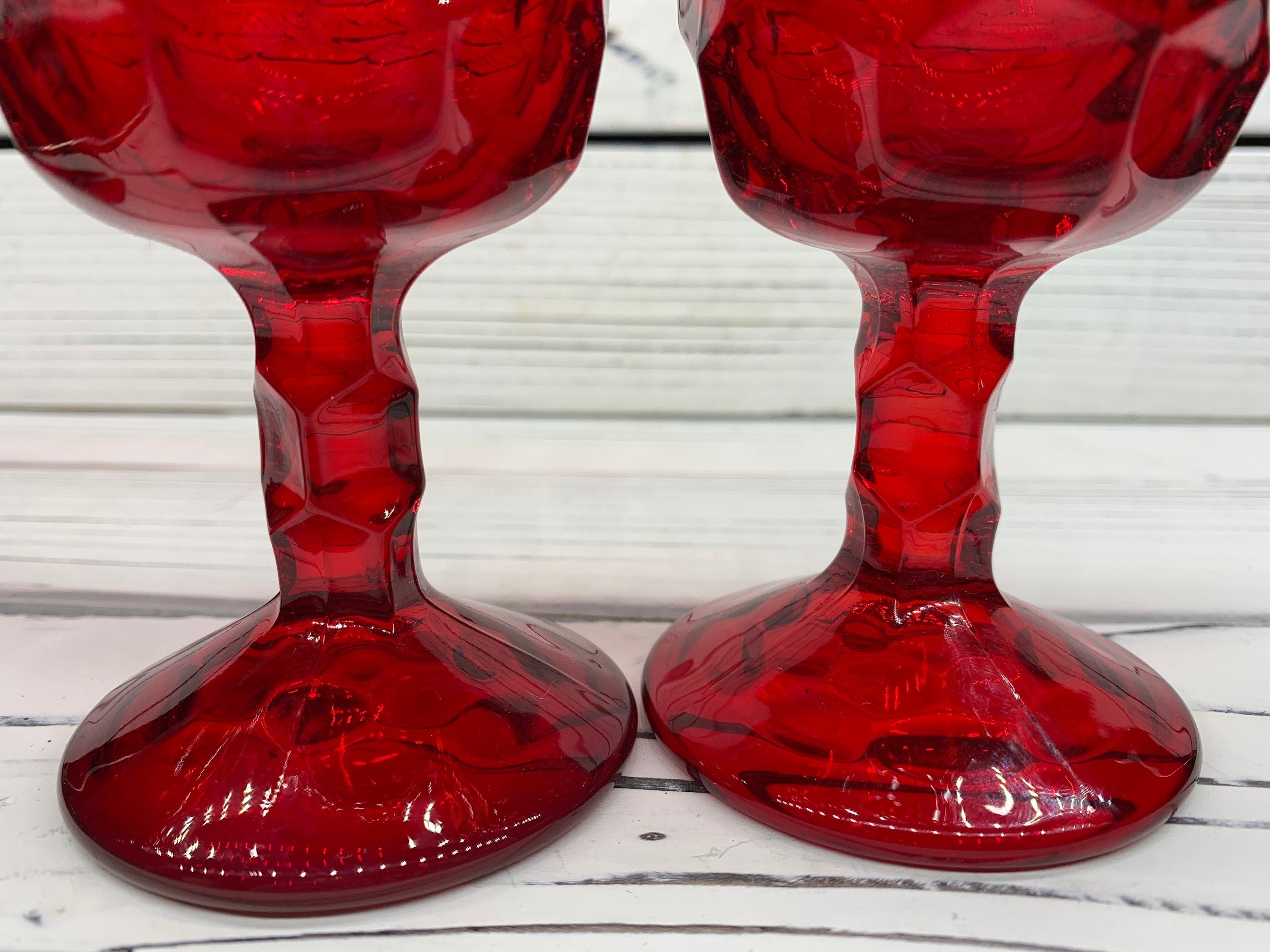 Vintage Red Goblets, Lot of 4 Ruby Red Cups With Design, Vintage Red ...
