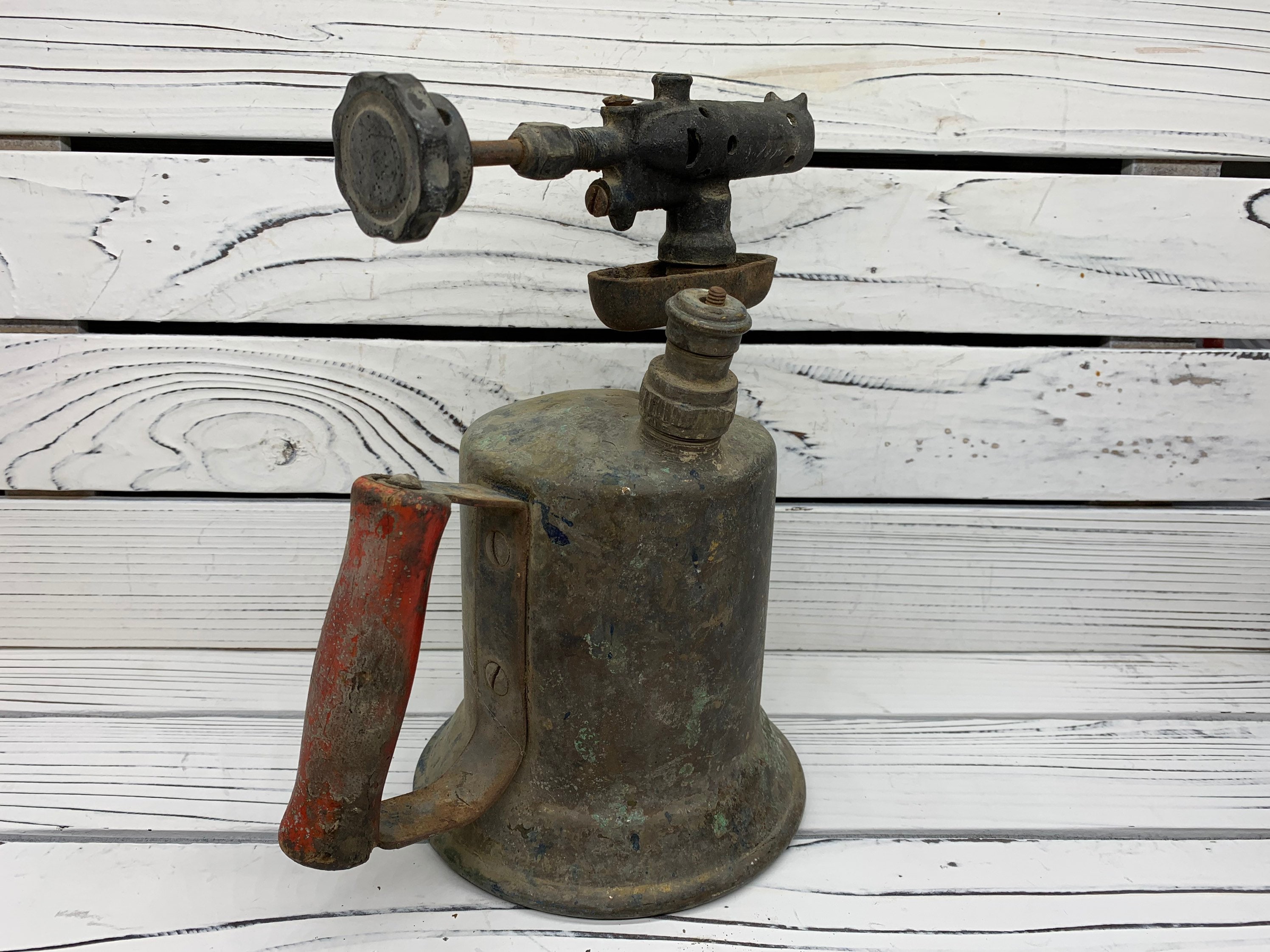 Vintage Brass Blow Torch, Antique Blowtorch With Red Handle, Industrial ...