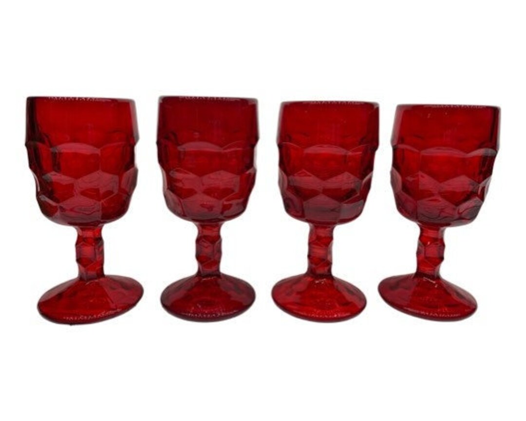 Vintage Red Goblets, Lot of 4 Ruby Red Cups With Design, Vintage Red ...
