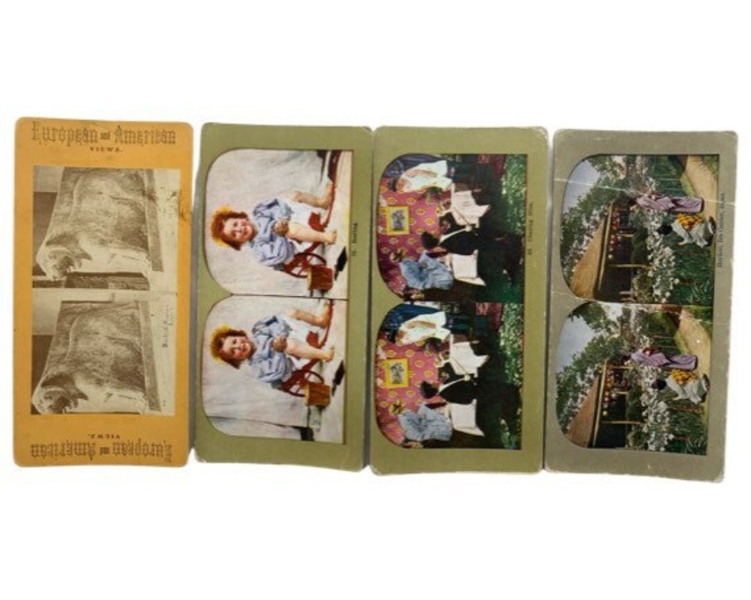 Antique Stereoscope Slides, Lot of 4 Various Stereoviewer Cards ...