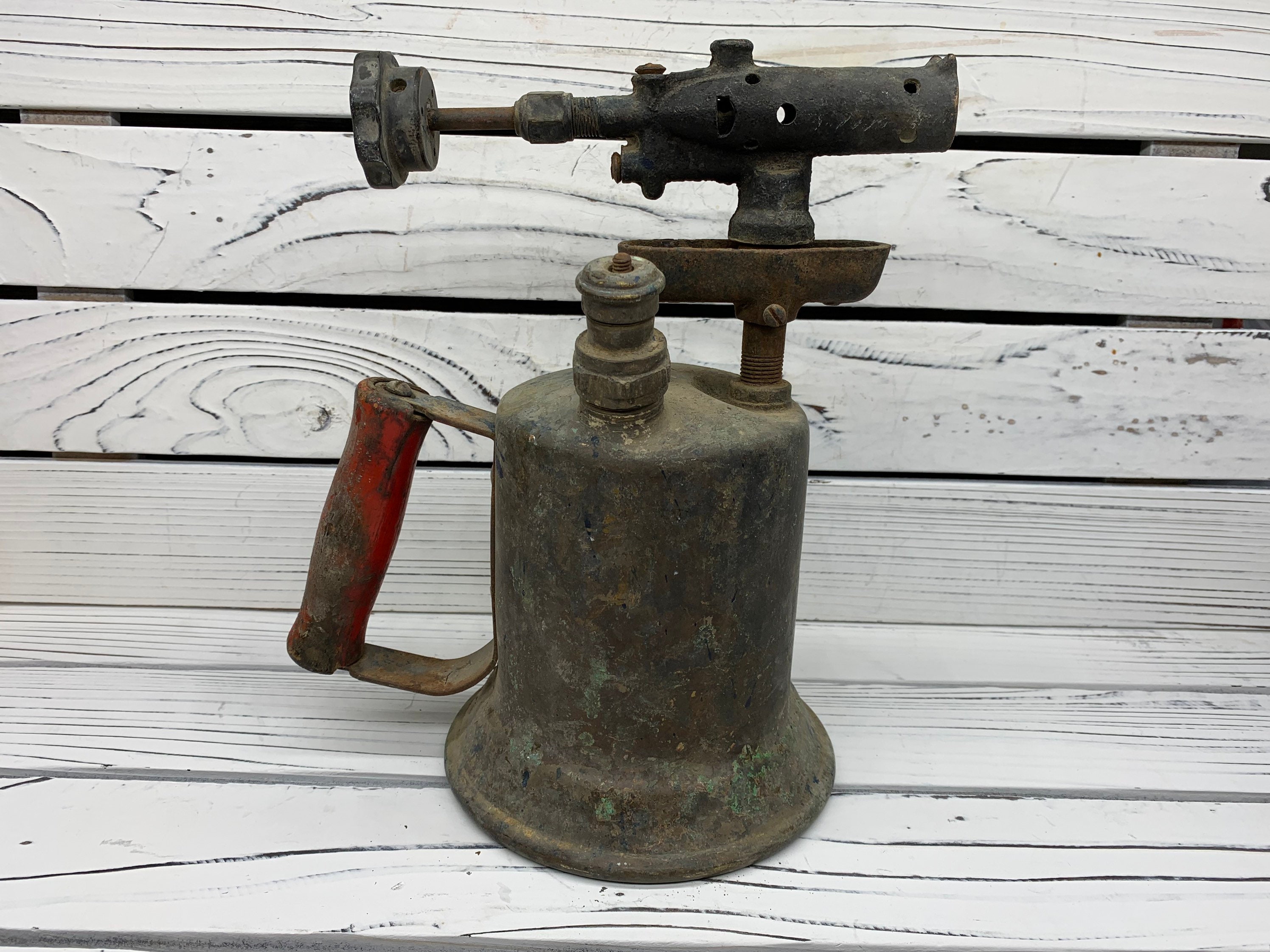 Vintage Brass Blow Torch, Antique Blowtorch With Red Handle, Industrial ...