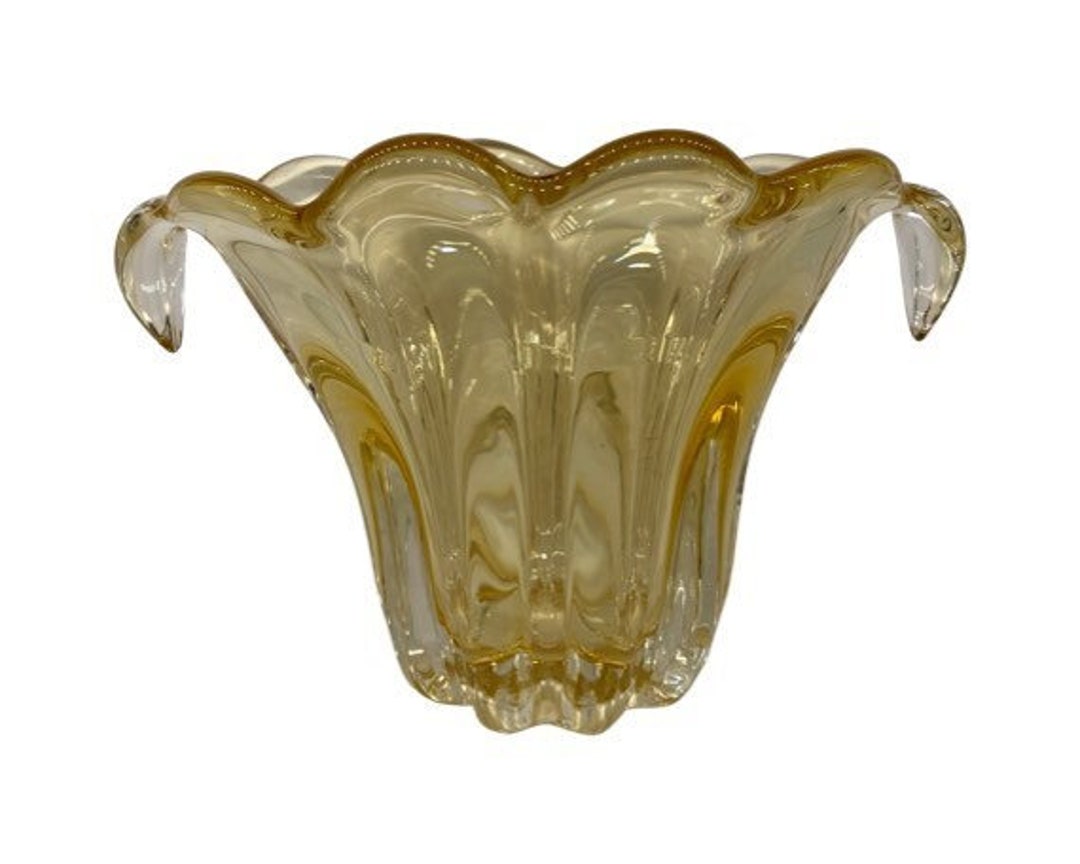Teleflora Decorative Glass Bowl, Vintage Yellow Ribboned Vase - Etsy