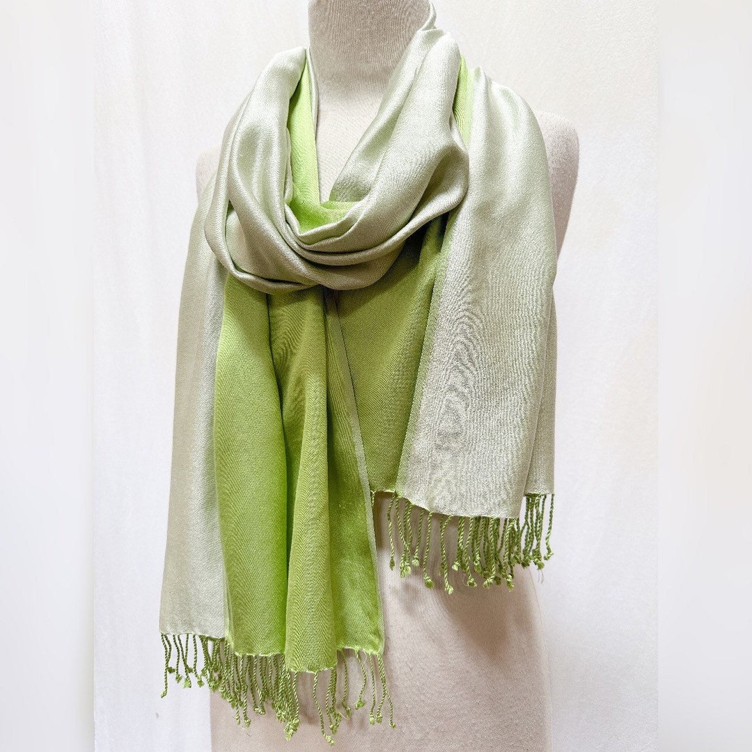 Two Tone Reversible Silk Shawl W/fringe Mint Spring Green - Etsy