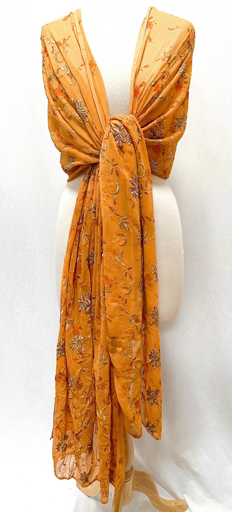 Vintage Floral Embroidered Sheer Georgette Shawl Saffron - Etsy