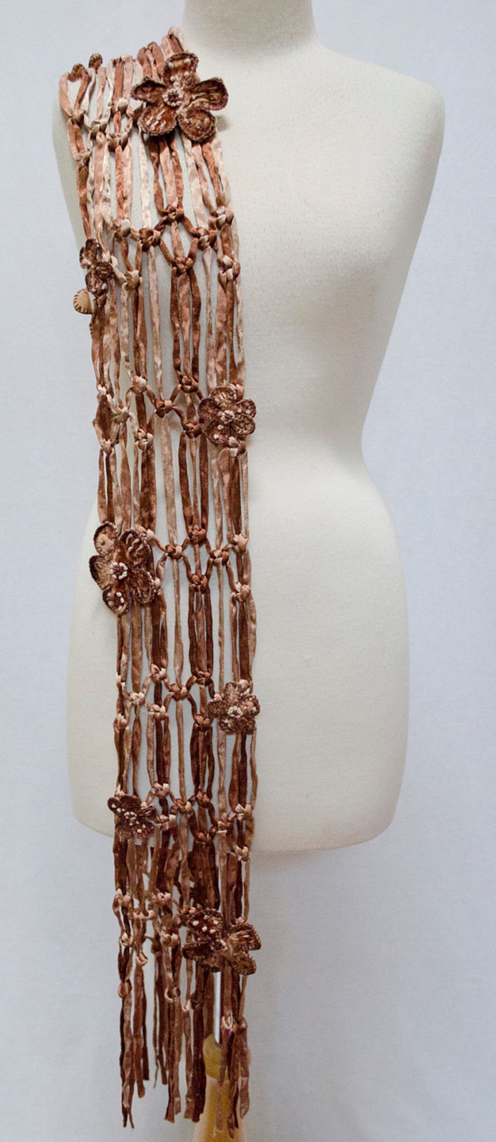 Macrame Floral Art Scarf 20 X 80 Mocha Brown - Etsy