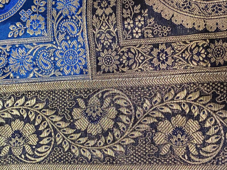 Medallion Brocade Table Topper Blue Black Gold - Etsy
