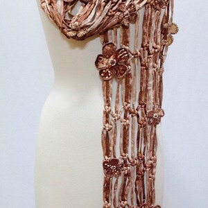 Macrame Floral Art Scarf 20 X 80 Mocha Brown - Etsy