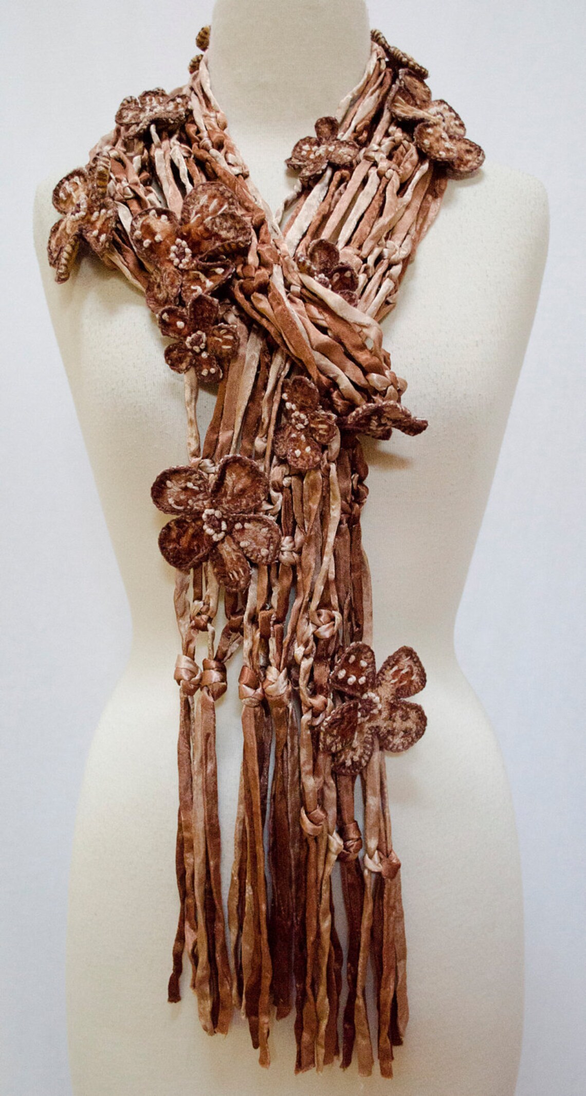 Macrame Floral Art Scarf 20 X 80 Mocha Brown - Etsy