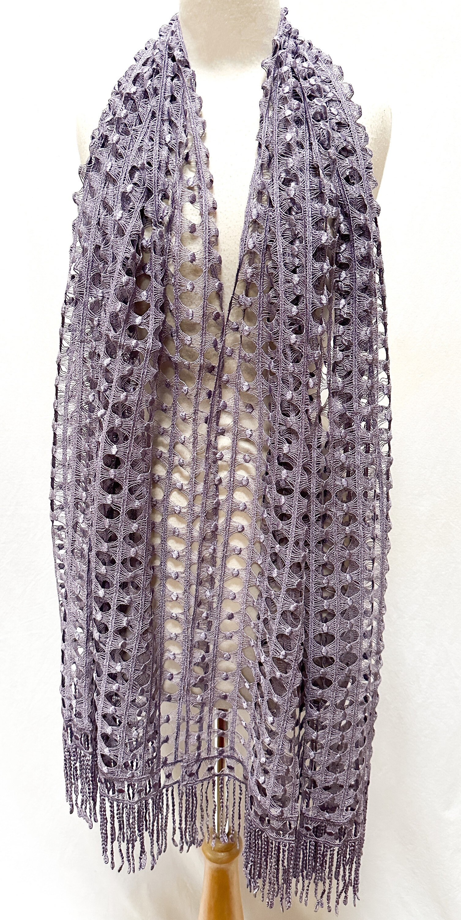 Open Weave Crocheted Shawl Scarf Wrap Runner With Fringe Lavender - Etsy