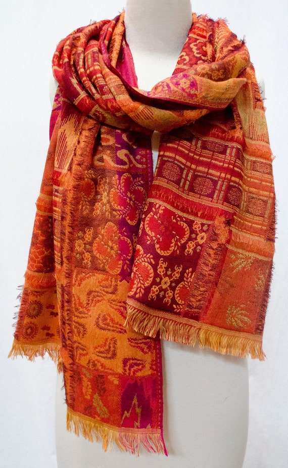 Eyelash Wool Scarf Stole Wrap Shawl Fushia Burnt Orange Rust - Etsy