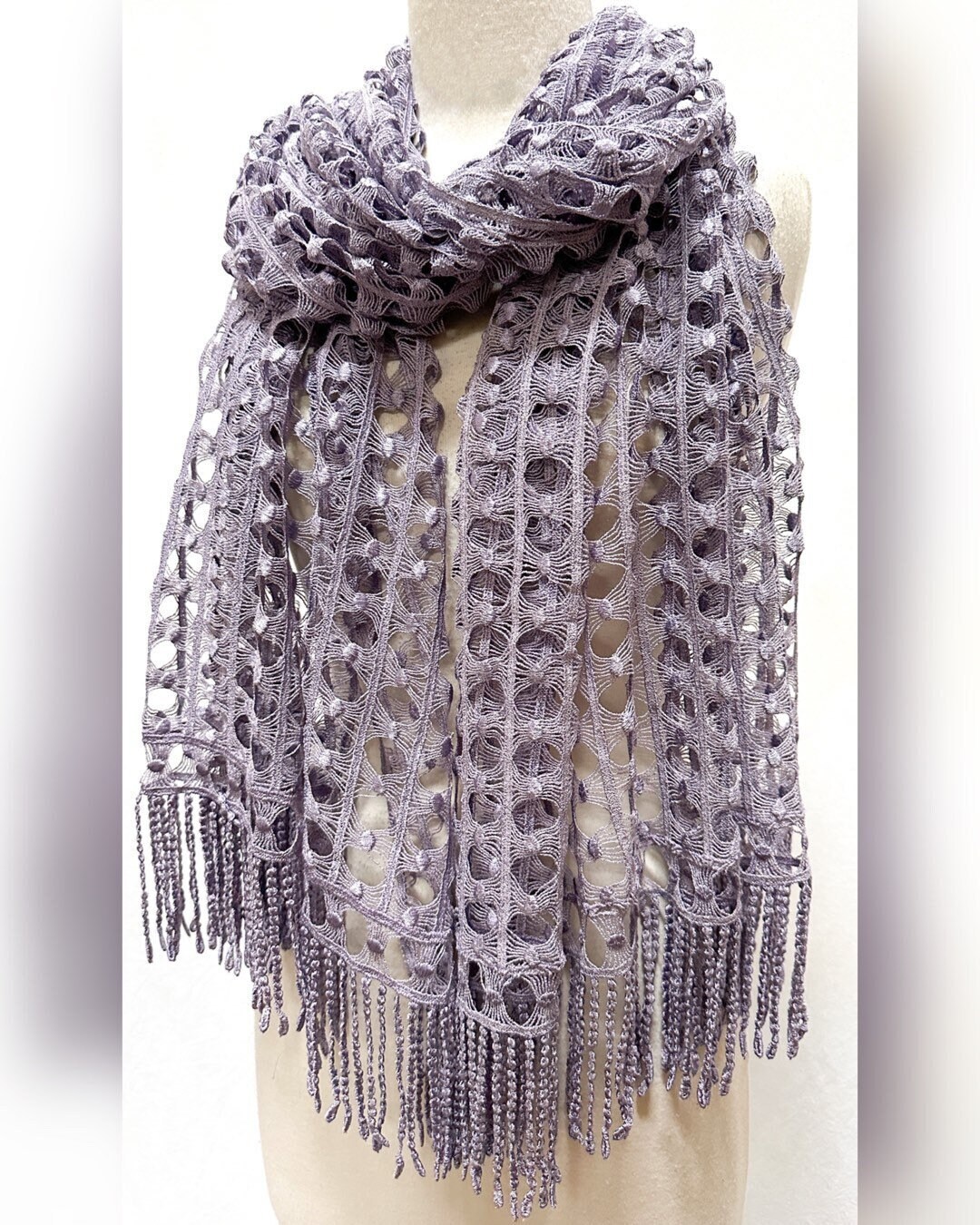 Open Weave Crocheted Shawl Scarf Wrap Runner With Fringe Lavender - Etsy