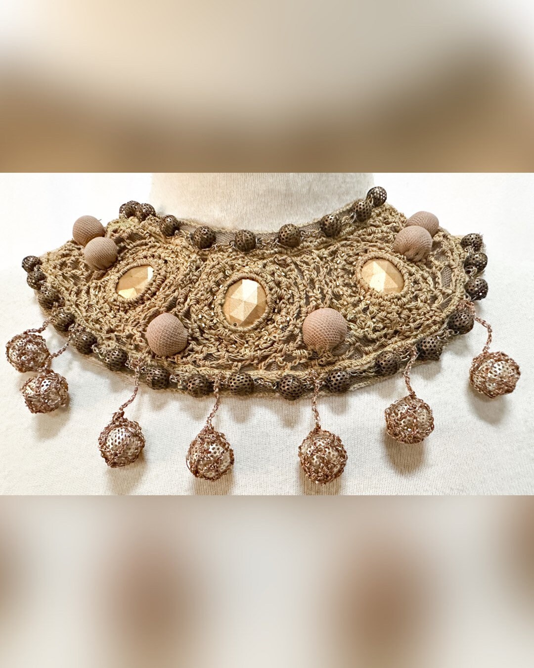 Handmade Gypsy Crocheted Bib Statement Necklace Soft Jewelry Antique ...