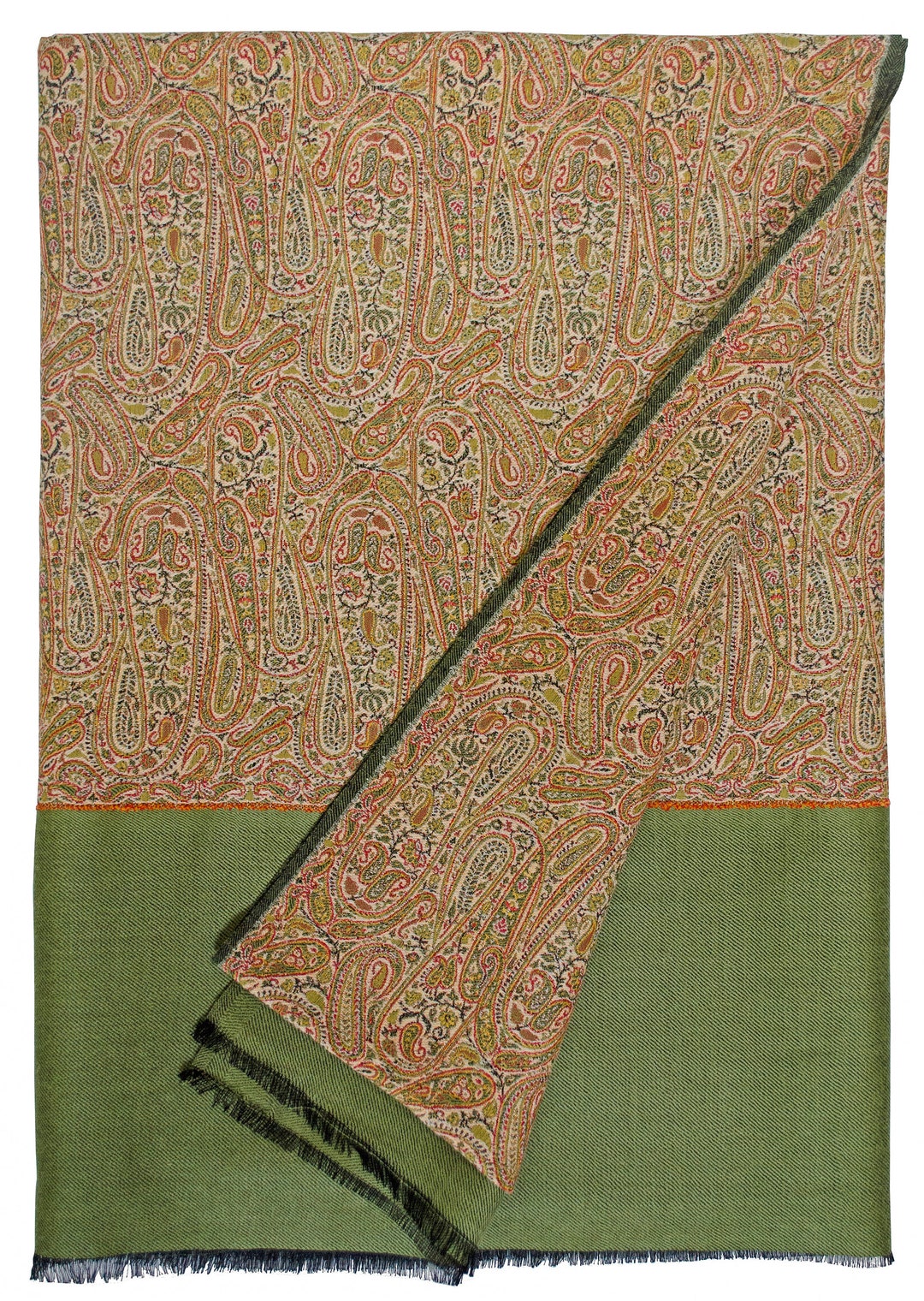 Classic Hand Loomed Paisley Wool Jamawar Throw Shawl Wrap Multi Green ...
