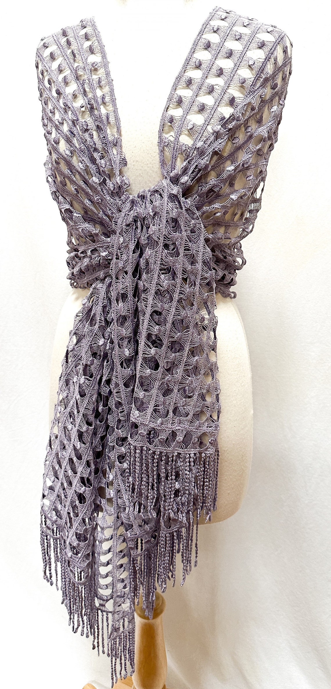 Open Weave Crocheted Shawl Scarf Wrap Runner With Fringe Lavender - Etsy
