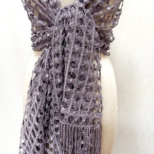 Open Weave Crocheted Shawl Scarf Wrap Runner With Fringe Lavender - Etsy