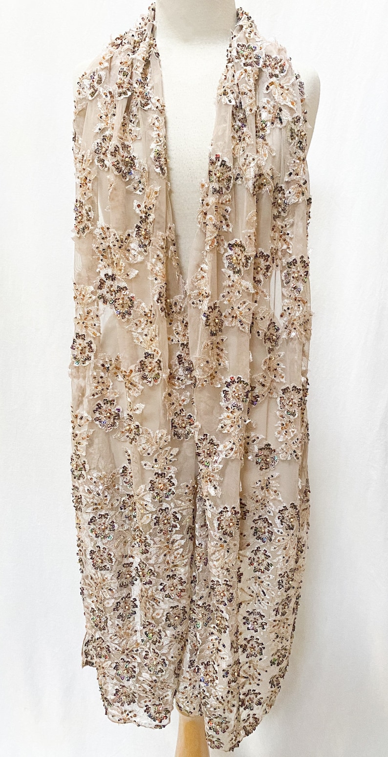 Appliqué Floral Lace Beaded Sequin Sheer Net Stole Shawl Wrap Scarf ...