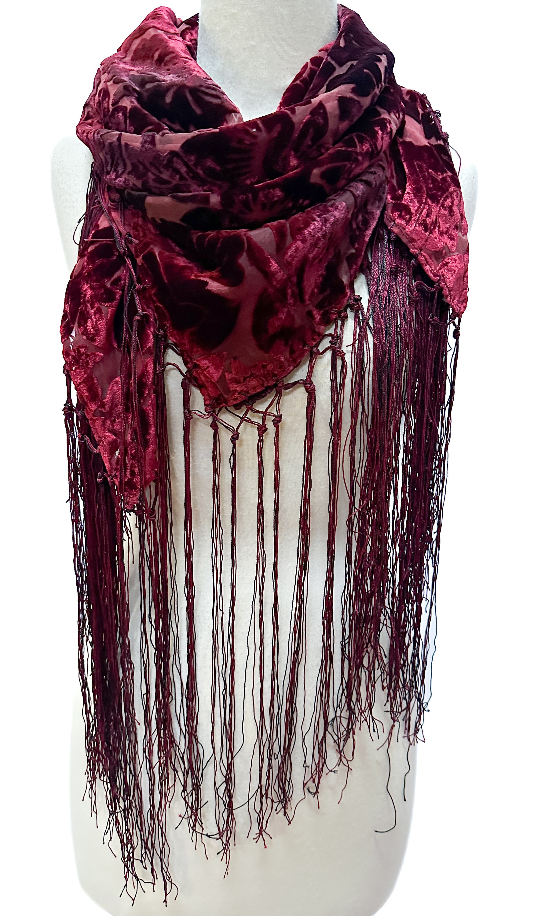 Classic Floral Burnout Cut Devore Velvet Gypsy Piano Shawl Scarf Stole ...