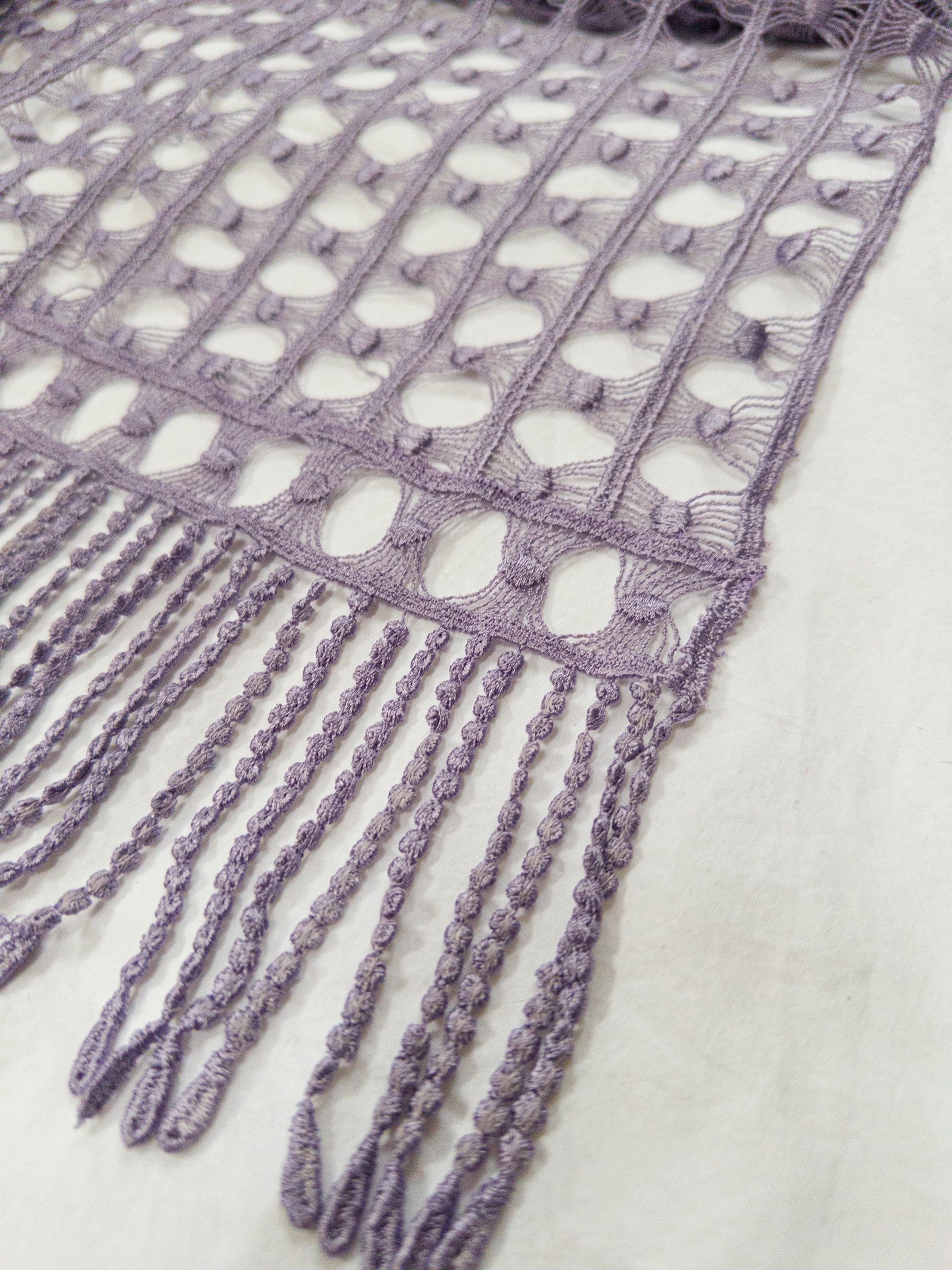 Open Weave Crocheted Shawl Scarf Wrap Runner With Fringe Lavender - Etsy