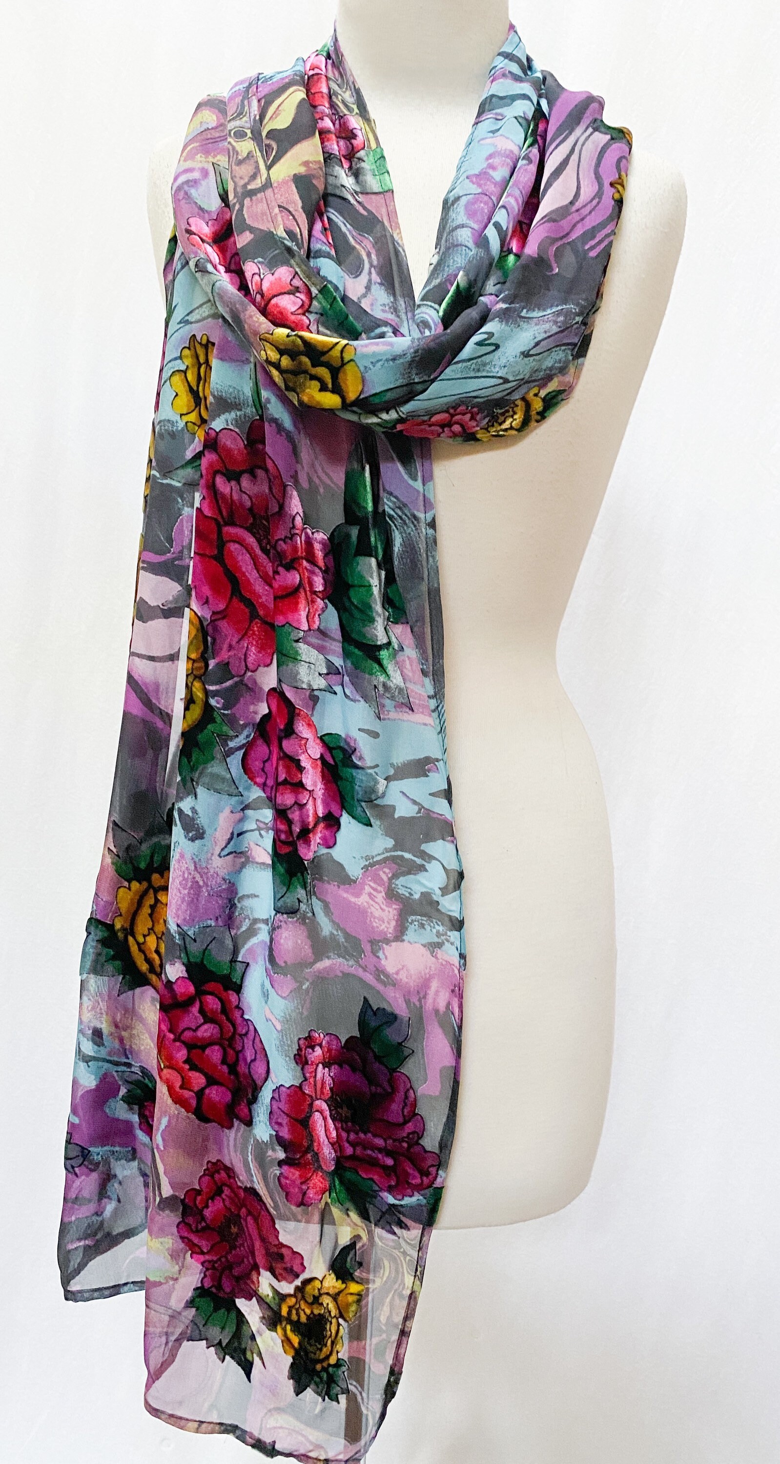 Floral Medley Burnout Cut Velvet Devore Stole Wrap Shawl Scarf Multi - Etsy
